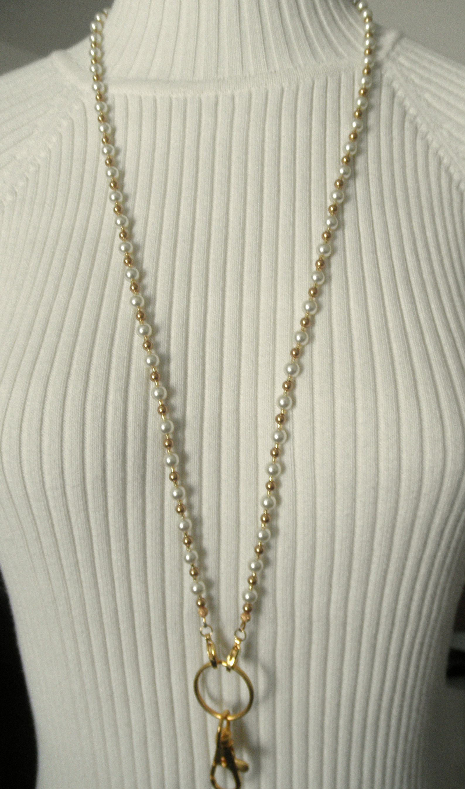 Pearl Lanyard, Cream Gold Badge Lanyard Necklace, European Crystal ...