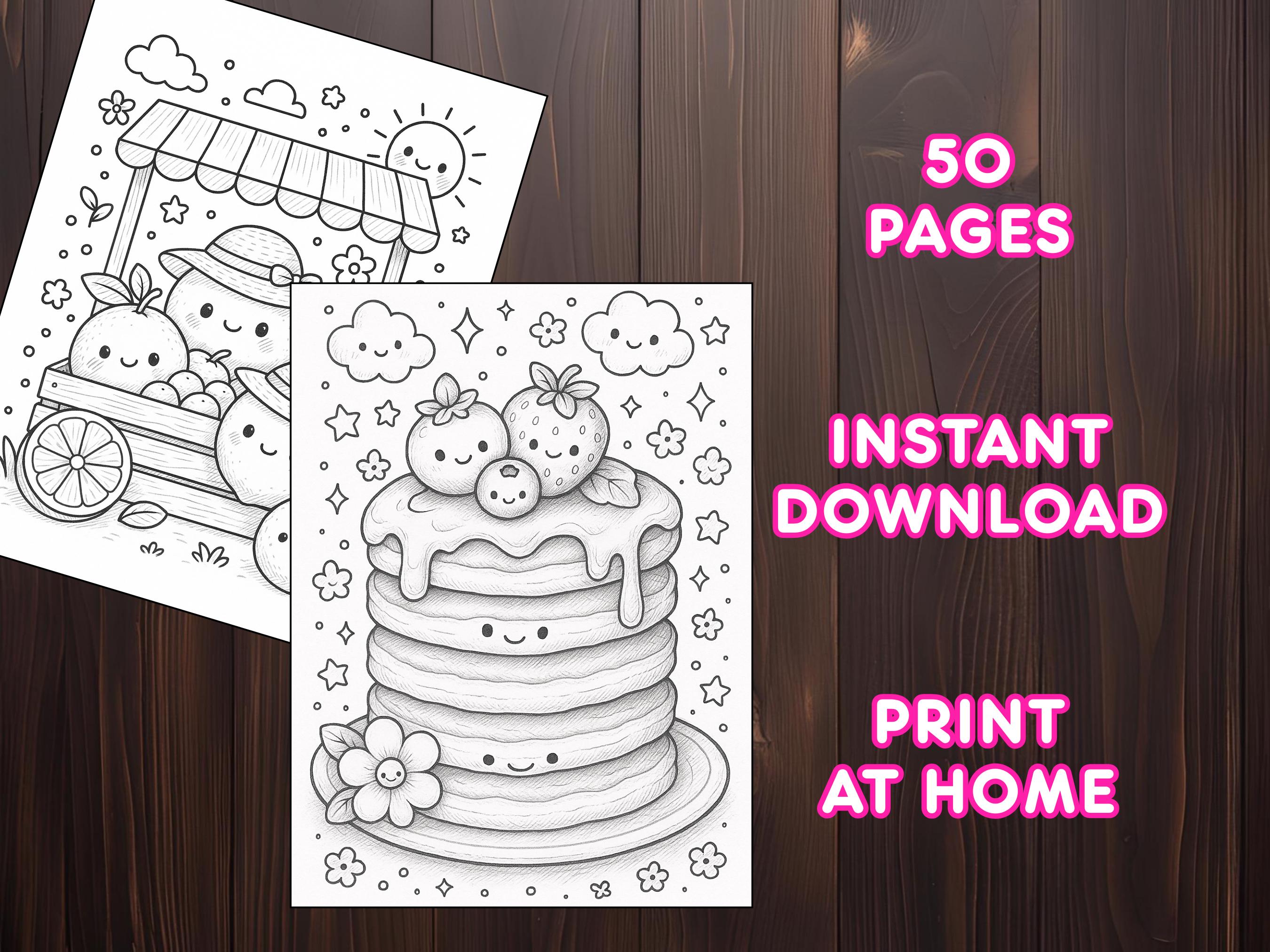 50 Kawaii Fruits & Desserts Coloring Pages – Cute Fruit, Cakes, Bakery ...