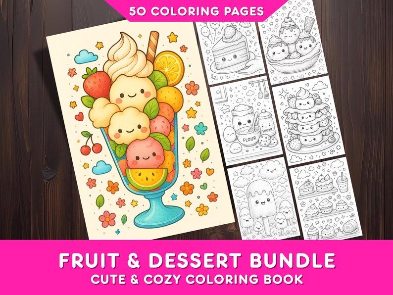 50 Kawaii Fruits & Desserts Coloring Pages – Cute Fruit, Cakes, Bakery ...