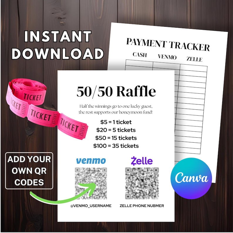 Wedding Raffle Sign Template: Honeymoon Fund Game (8.5x11 PDF Canva ...
