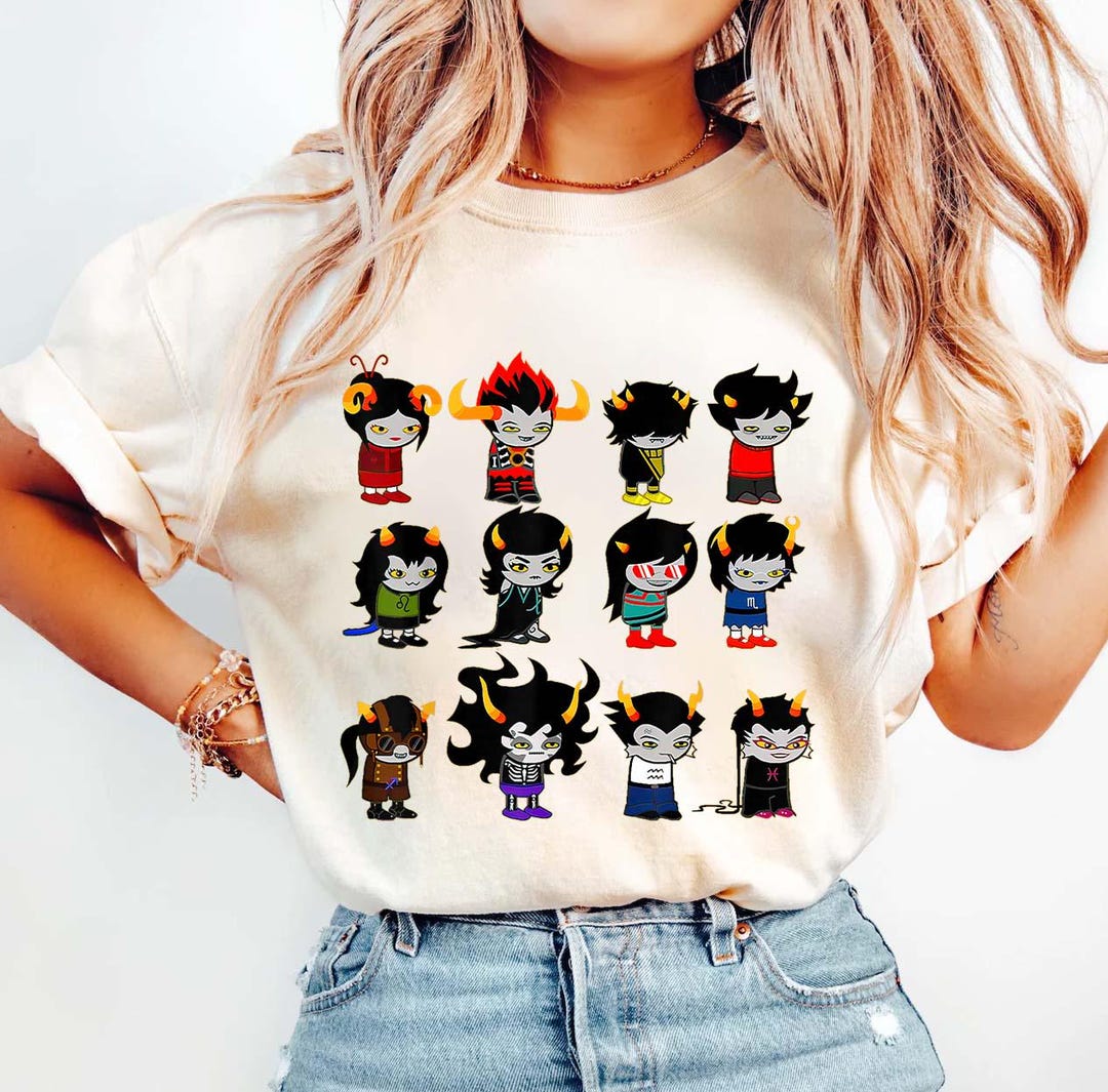 Chibi Horned Fantasy Characters Shirt, Cute Demon Zodiac Cartoon Shirt ...