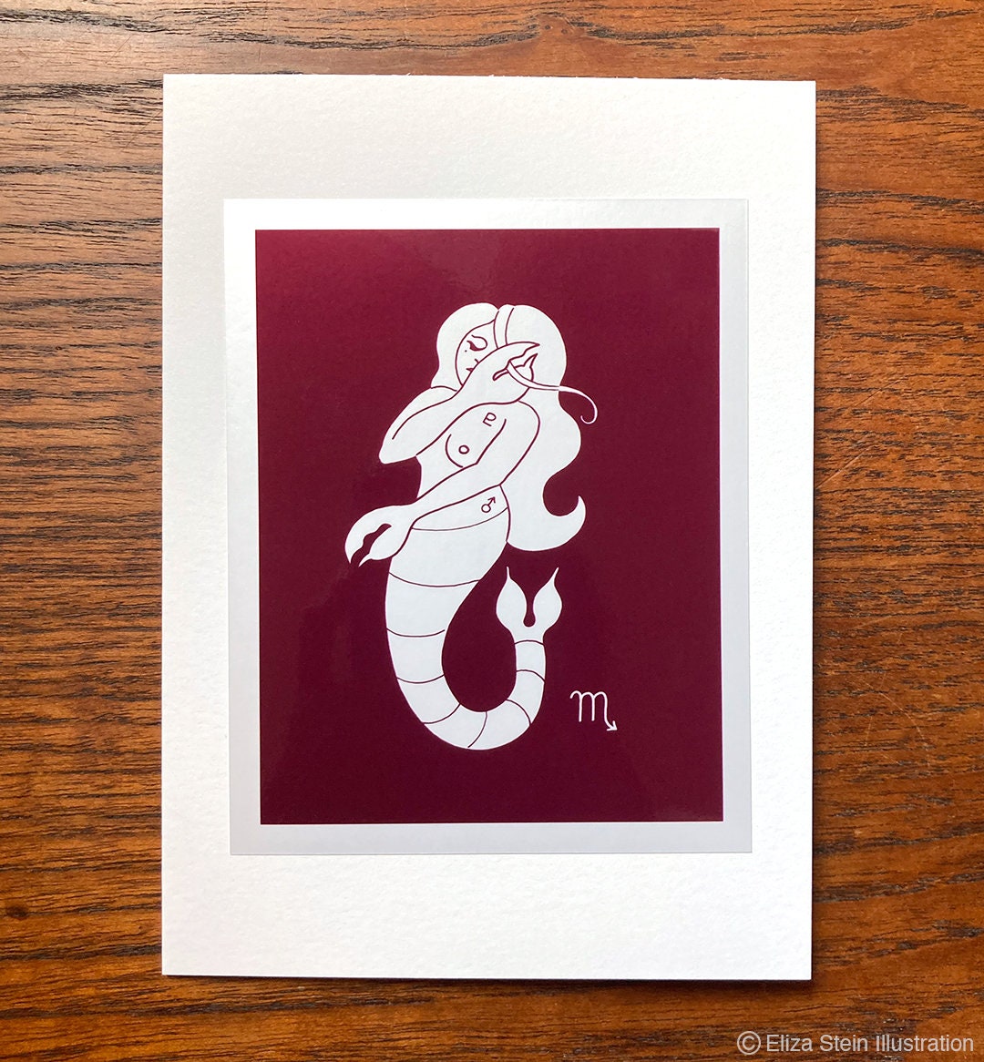 Scorpio Mermaid Blank Birthday Greeting Card, Zodiac Astrology Star ...