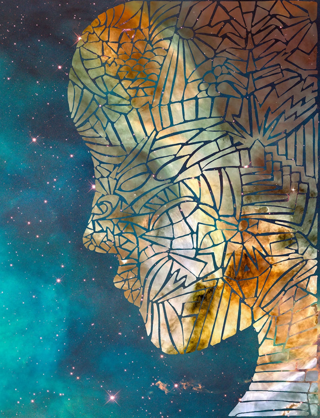 Fragmented Head, Outer Space Art Print, Galaxy, Carina Nebula ...