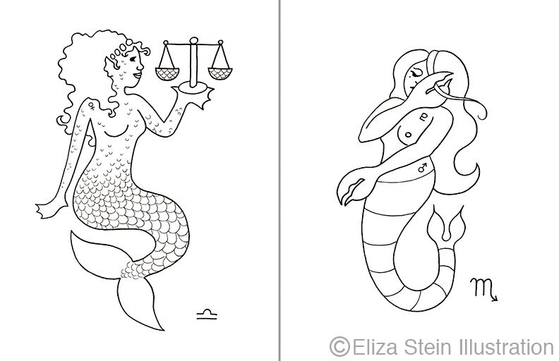 Printable Mermaid Zodiac Coloring Book, Astrology, Star Signs, Easy ...
