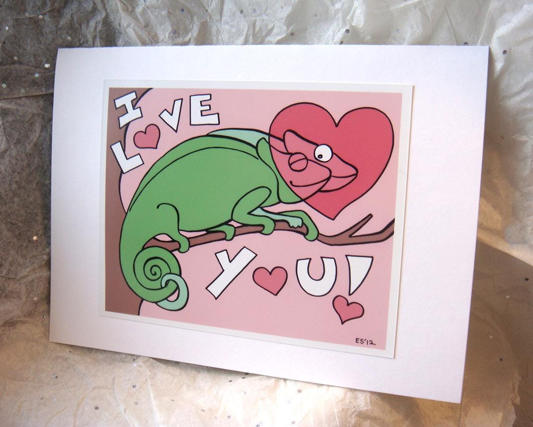 Chameleon Valentine Card, Cute Valentine's Day Greeting Card, I Love ...