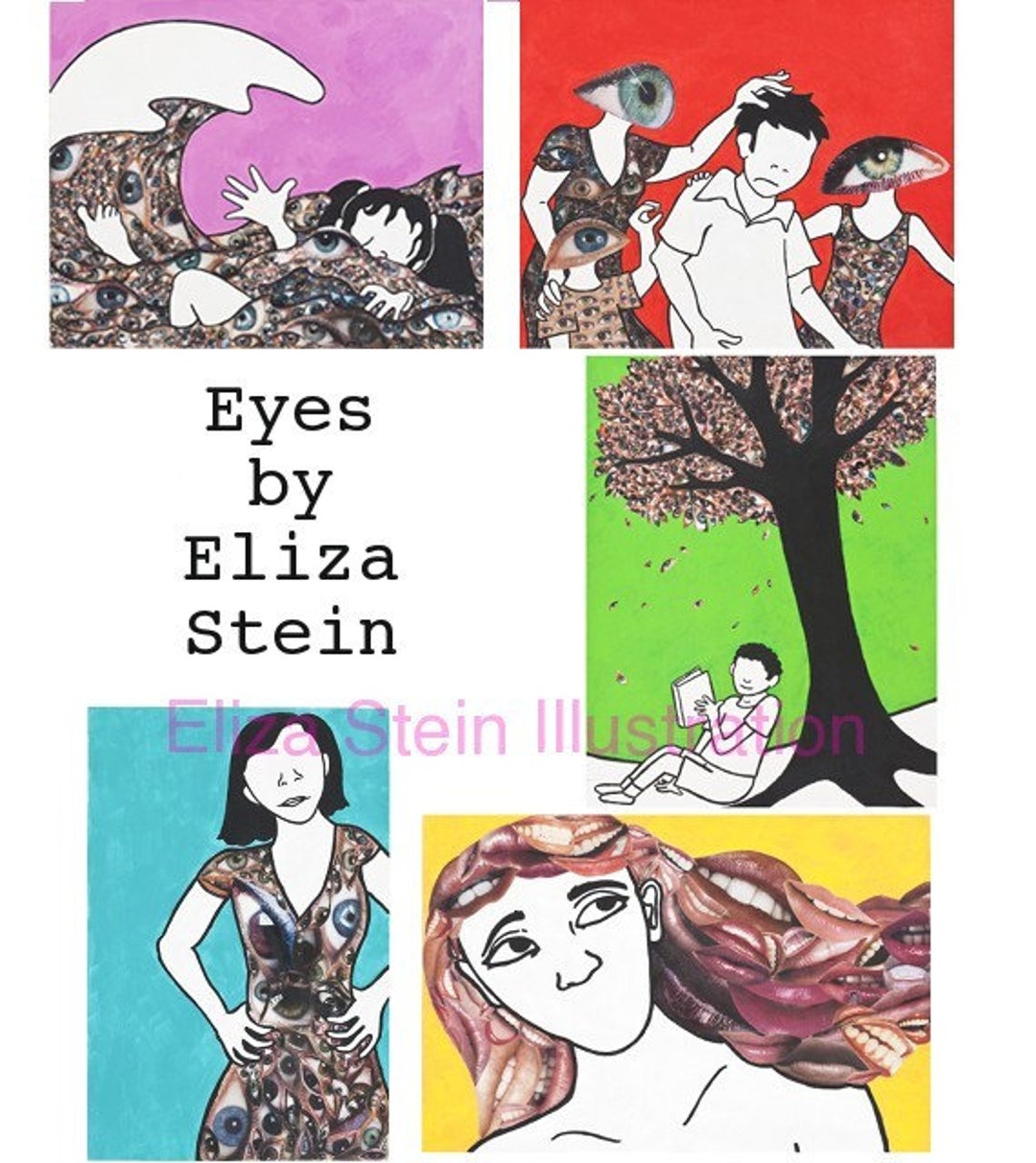 Set of Five Eyeball Greeting Cards, Blank, 5x7, Mixed Media Collage ...