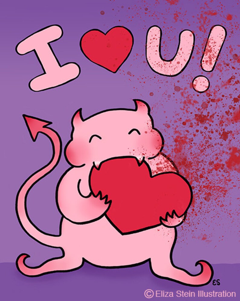 Demon Valentine's Day Card, Creepy Cute, Horror, Bloody Heart, Monster ...