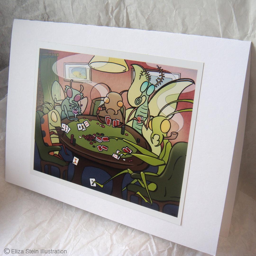 Insects Playing Poker, Funny Blank 5x7 Greeting Card, Bugs Gambling ...