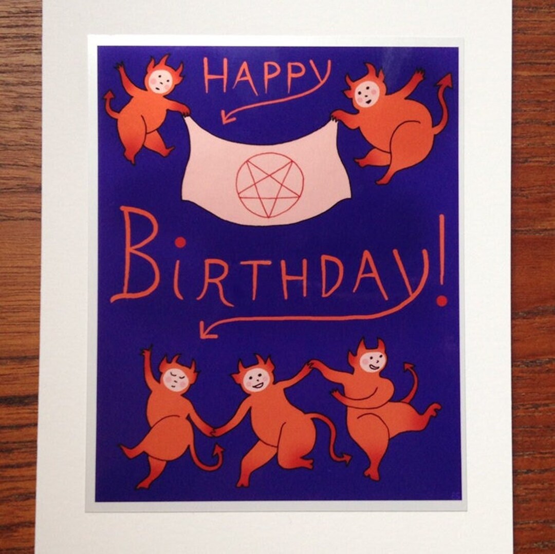 Demonic Happy Birthday Card, Satanic Greeting Card, Dancing Devils ...