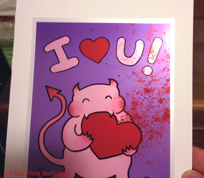 Demon Valentine's Day Card, Creepy Cute, Horror, Bloody Heart, Monster ...