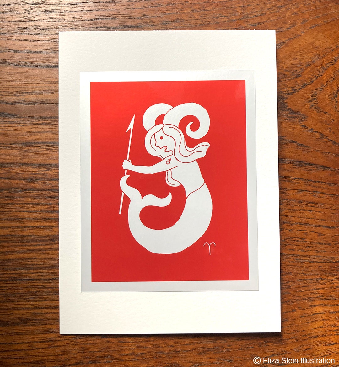 Aries Mermaid Birthday Card, Greeting Card, Astrology Card, Zodiac Card ...