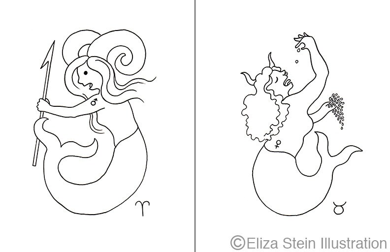 Printable Mermaid Zodiac Coloring Book, Astrology, Zodiac Signs ...