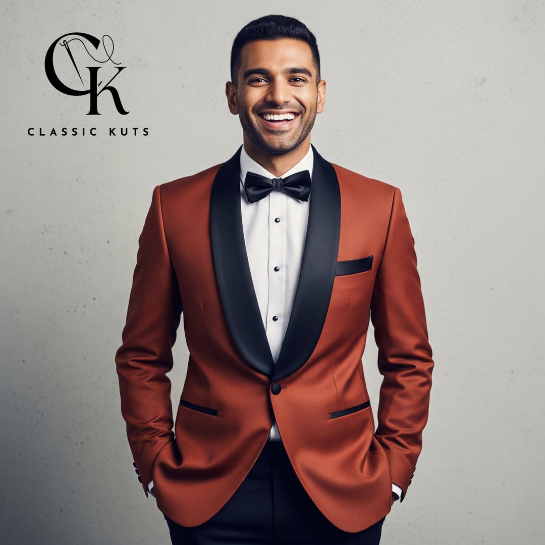 Custom-tailored Rust Tuxedo Suit: Slim Fit Wedding & Formal Wear - Etsy