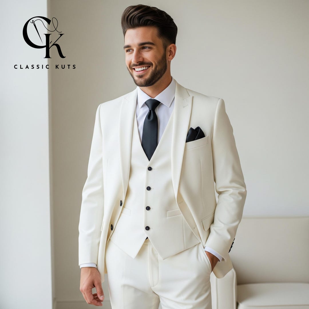 Men’s White 3-piece Suit | Custom-tailored Wedding & Formal Wear ...
