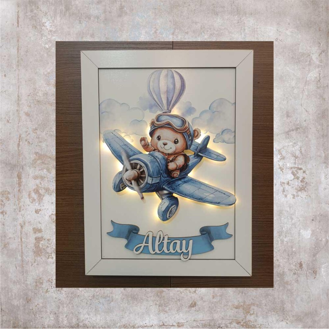 Personalized LED Blue Teddy Nursery Wall Decor – Custom Baby Name Sign ...