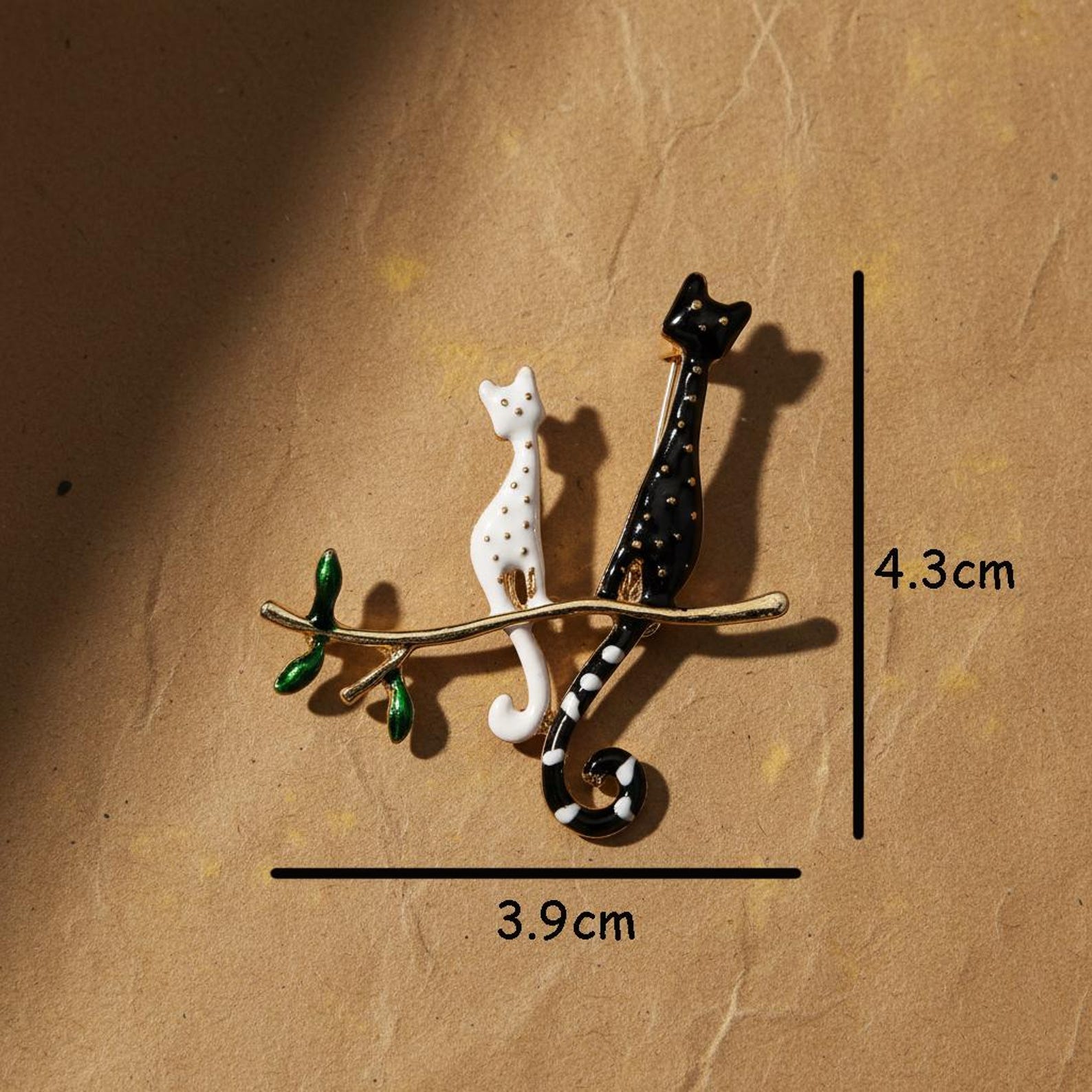 Handmade Enamel Cat Brooch,cute Couple Kitten on Branch Pin,silver ...