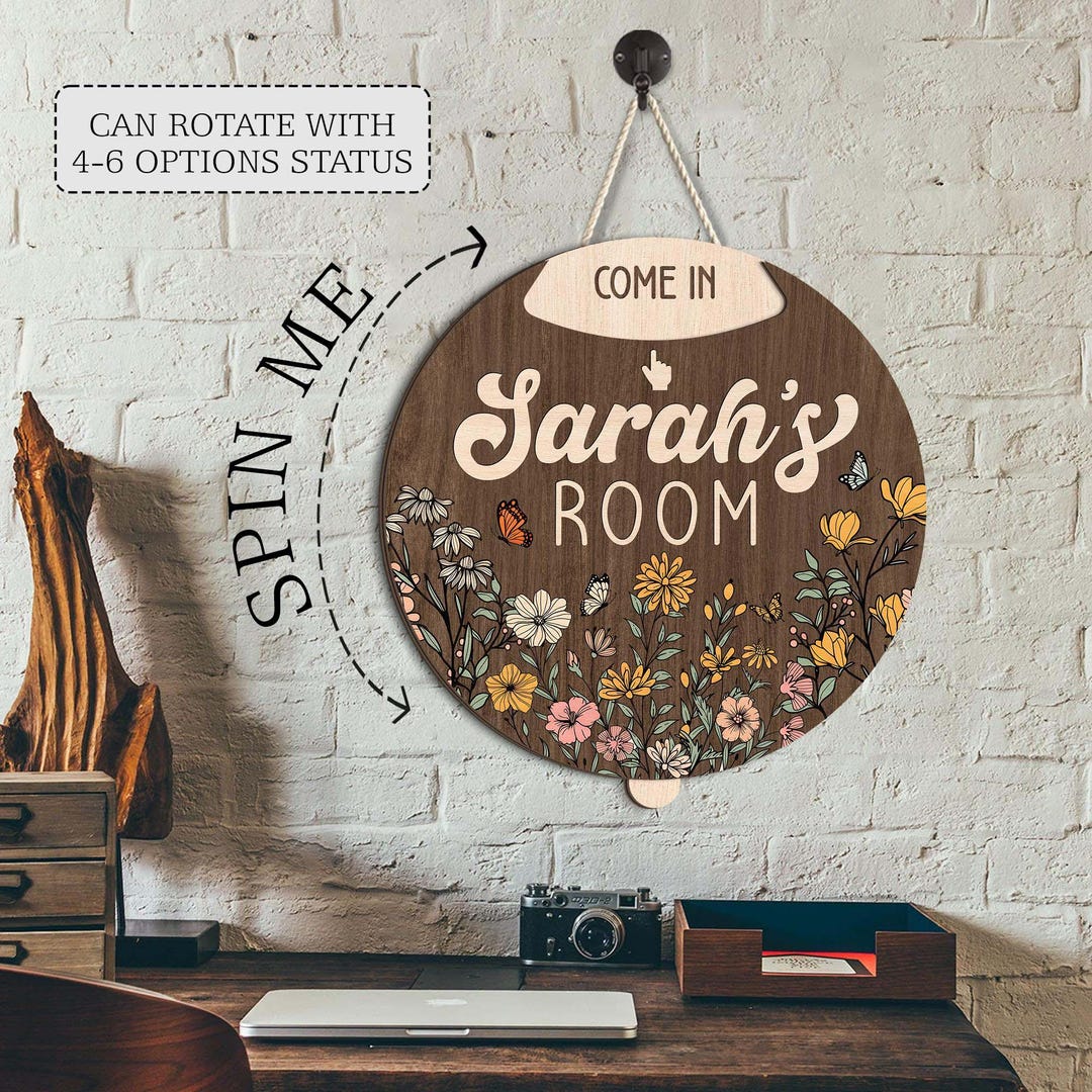 Personalized Rotating Office Door Sign, Custom Name Room Sign Wooden ...
