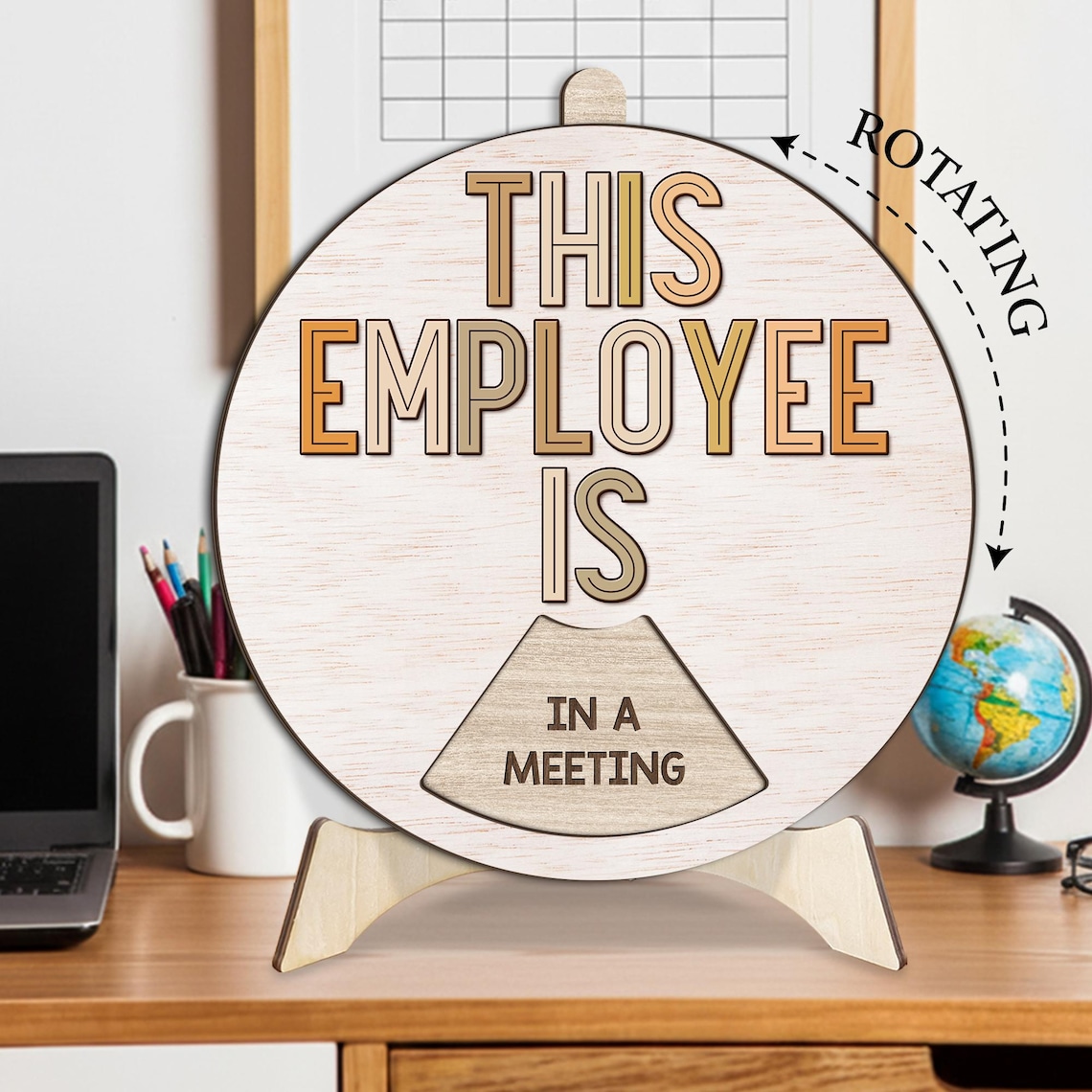 Rotating & Spinning Office Sign | 6 Status Messages Door Sign | in Out ...