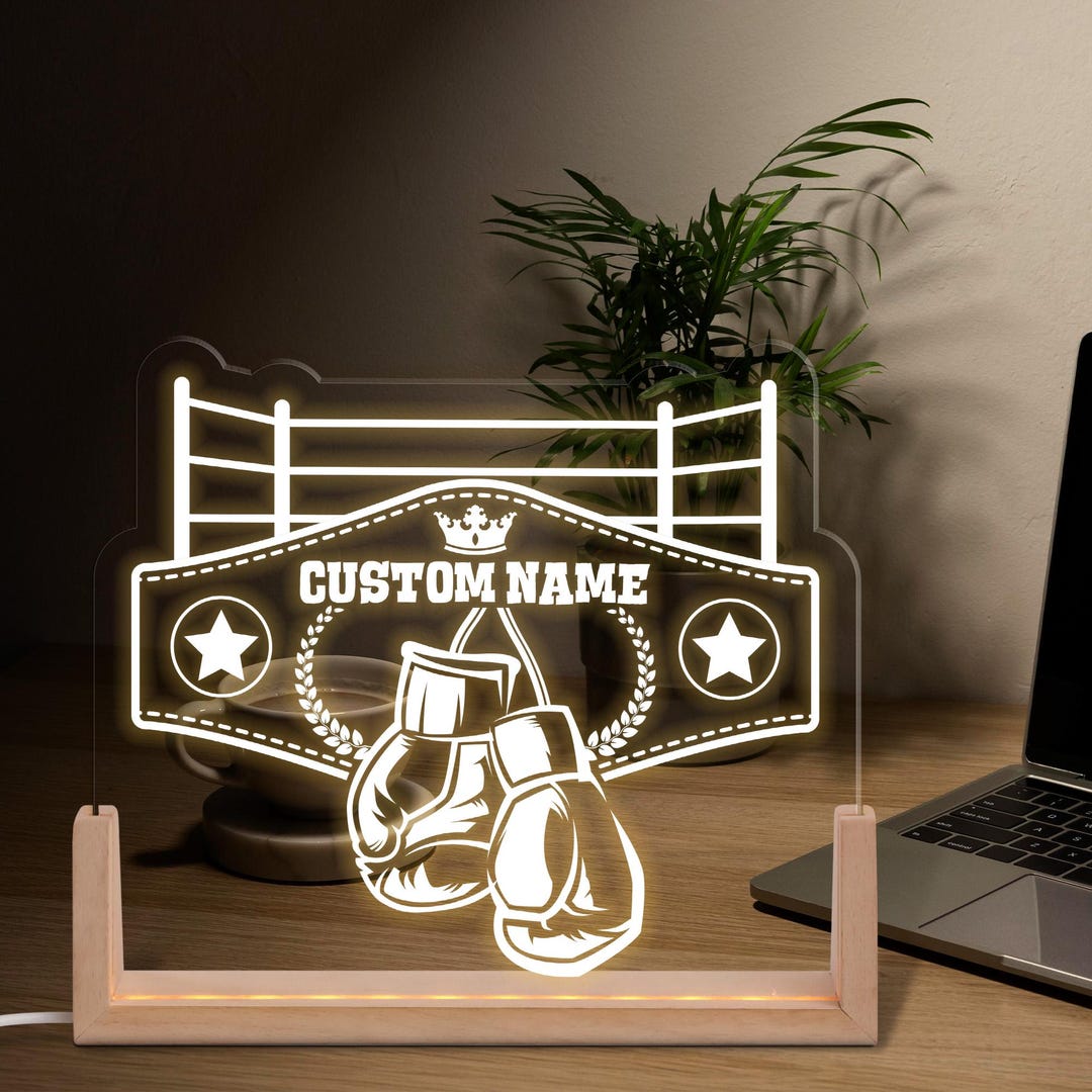 Personalized King Boxer Desk Name Plate, Custom Boxing Night Light Gift ...