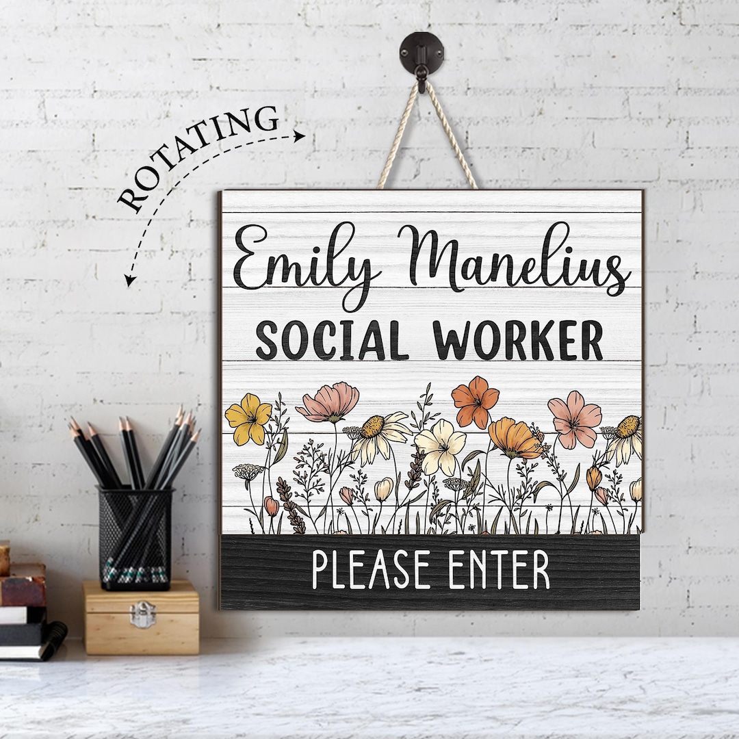 Personalized Social Worker Wooden Office Door Hanger, Rotating Status ...