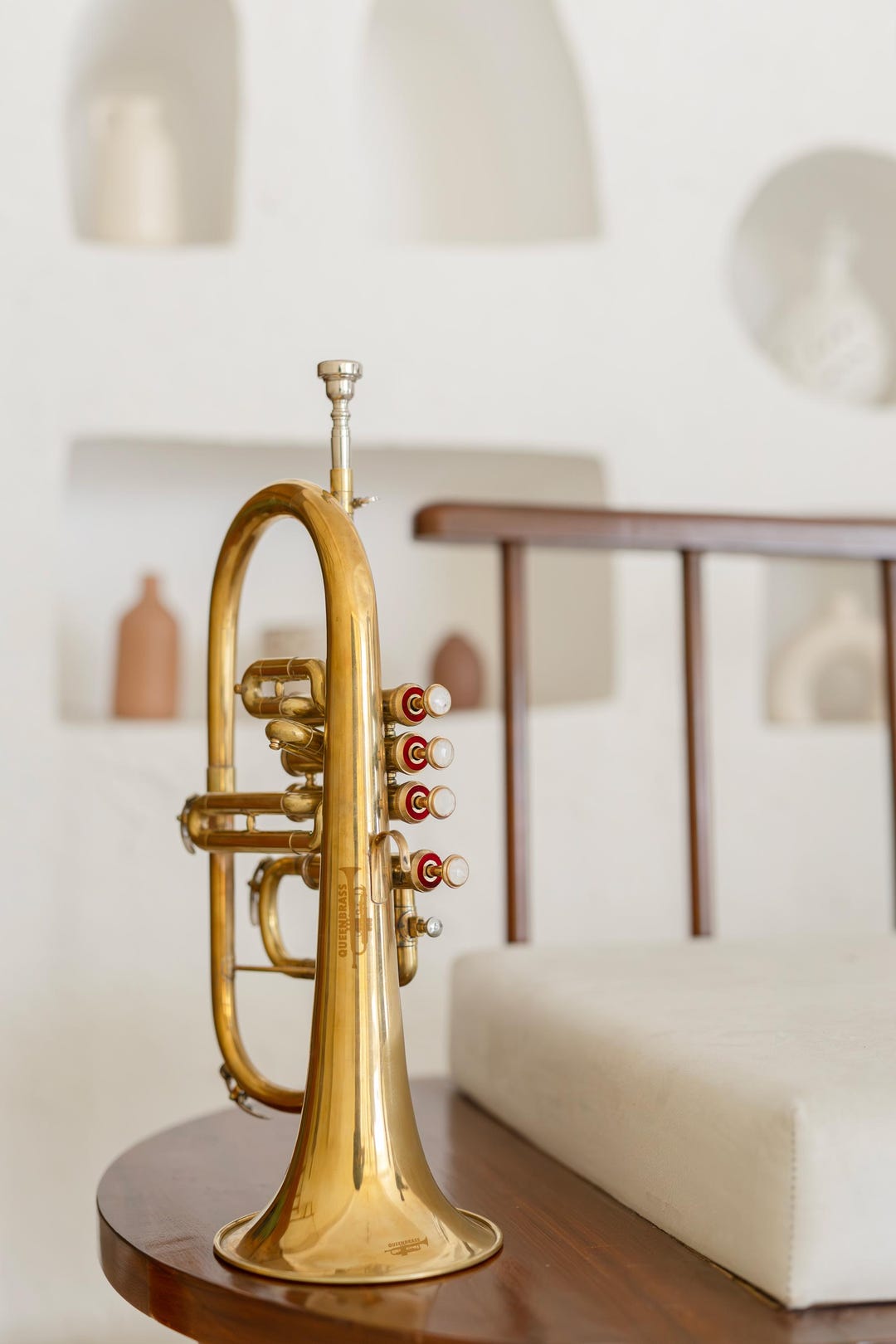 Queenbrass 4-valve Flugelhorn in Bb/f Pitch – Brass Finish With ...