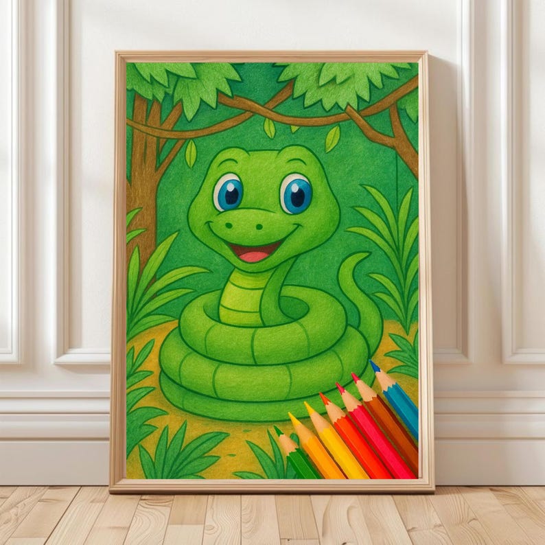 Cute Baby Snake Coloring Page – Printable Jungle Animal Art for Kids ...