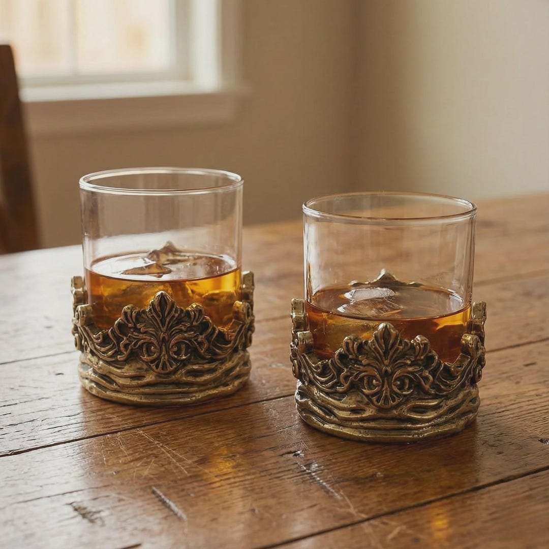 Baroque Crown Whisky Glasses Set | Gold, Silver, Antique Finish (set of ...