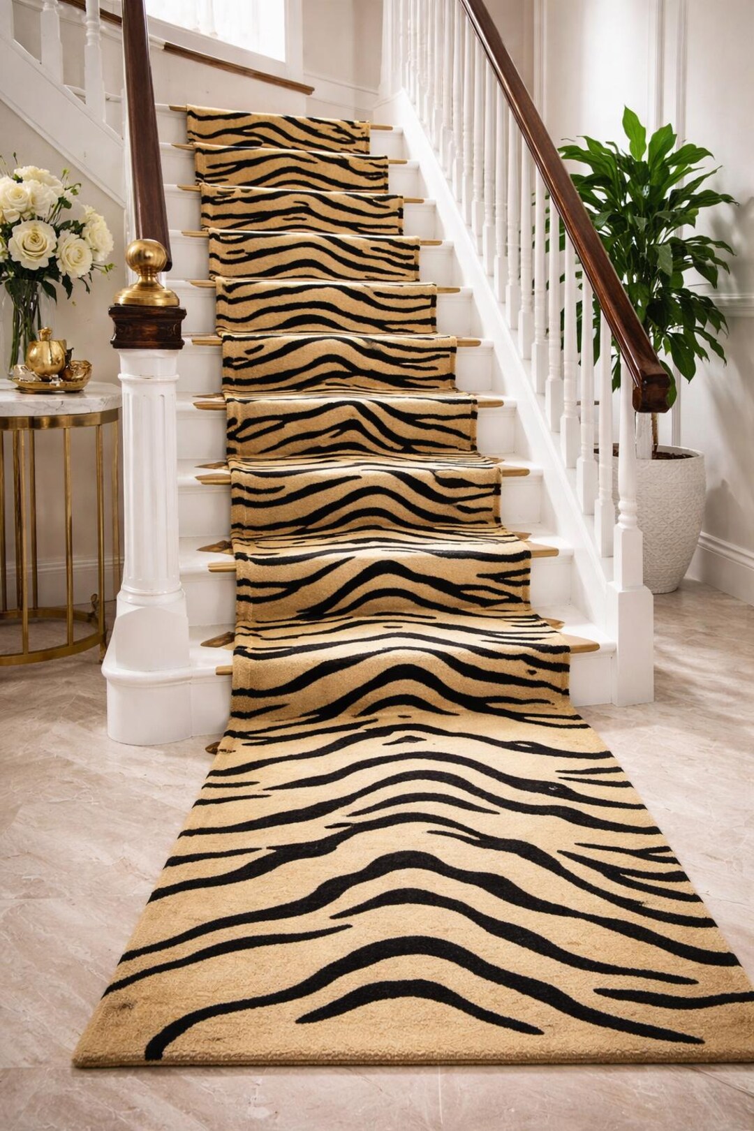 Tiger Print Stair Runner Rug | Hand Tufted Wool Stair Runner | Luxury ...