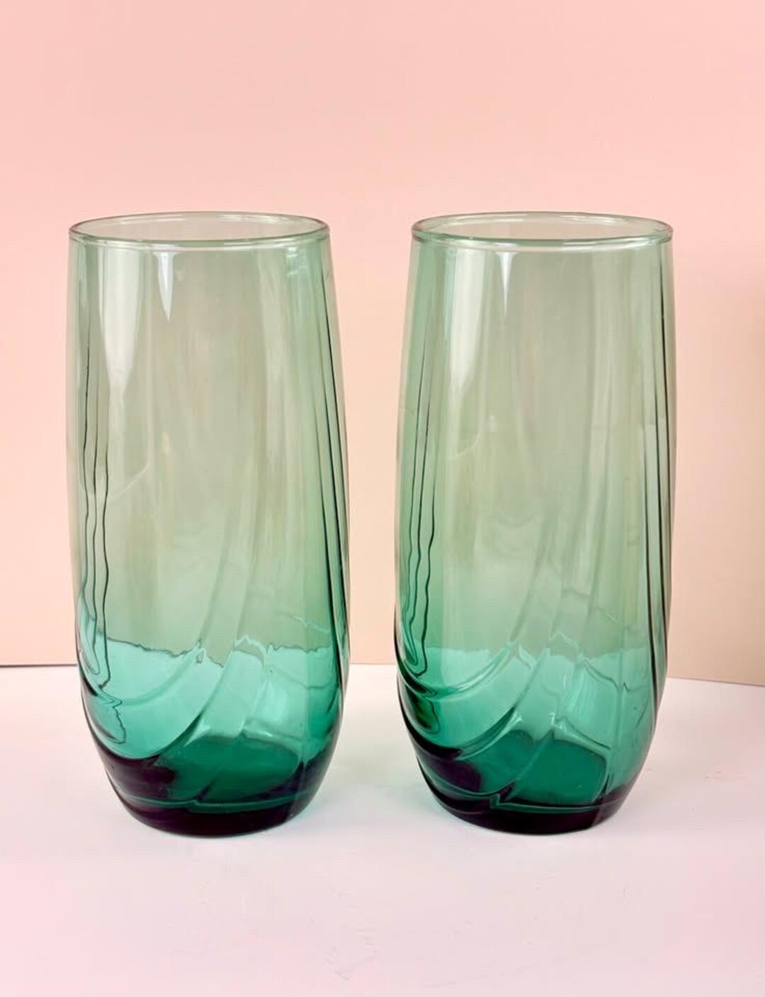 2 Libbey Crystal Green Highball Iced Tea Glasses Tumblers Drape Retired ...