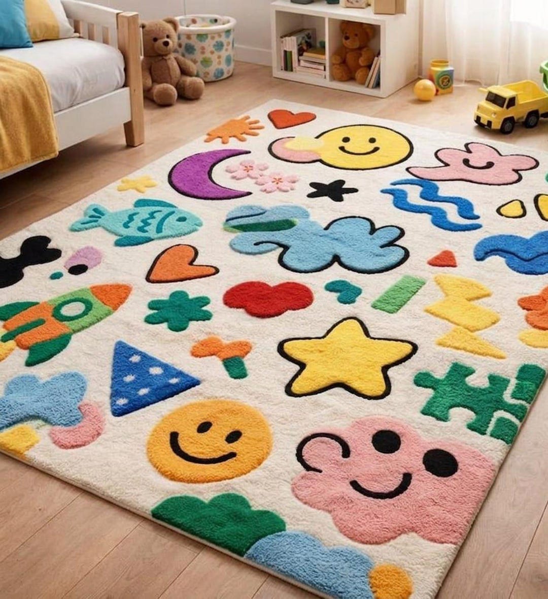 Hand-tufted Doodle World Rug – Whimsical Sun, Moon, Star Playroom ...