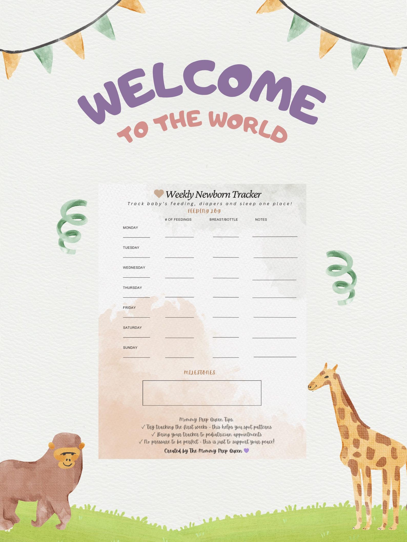 Weekly Newborn Caretracker | Printable Daily Baby Log | Feeding, Diaper ...