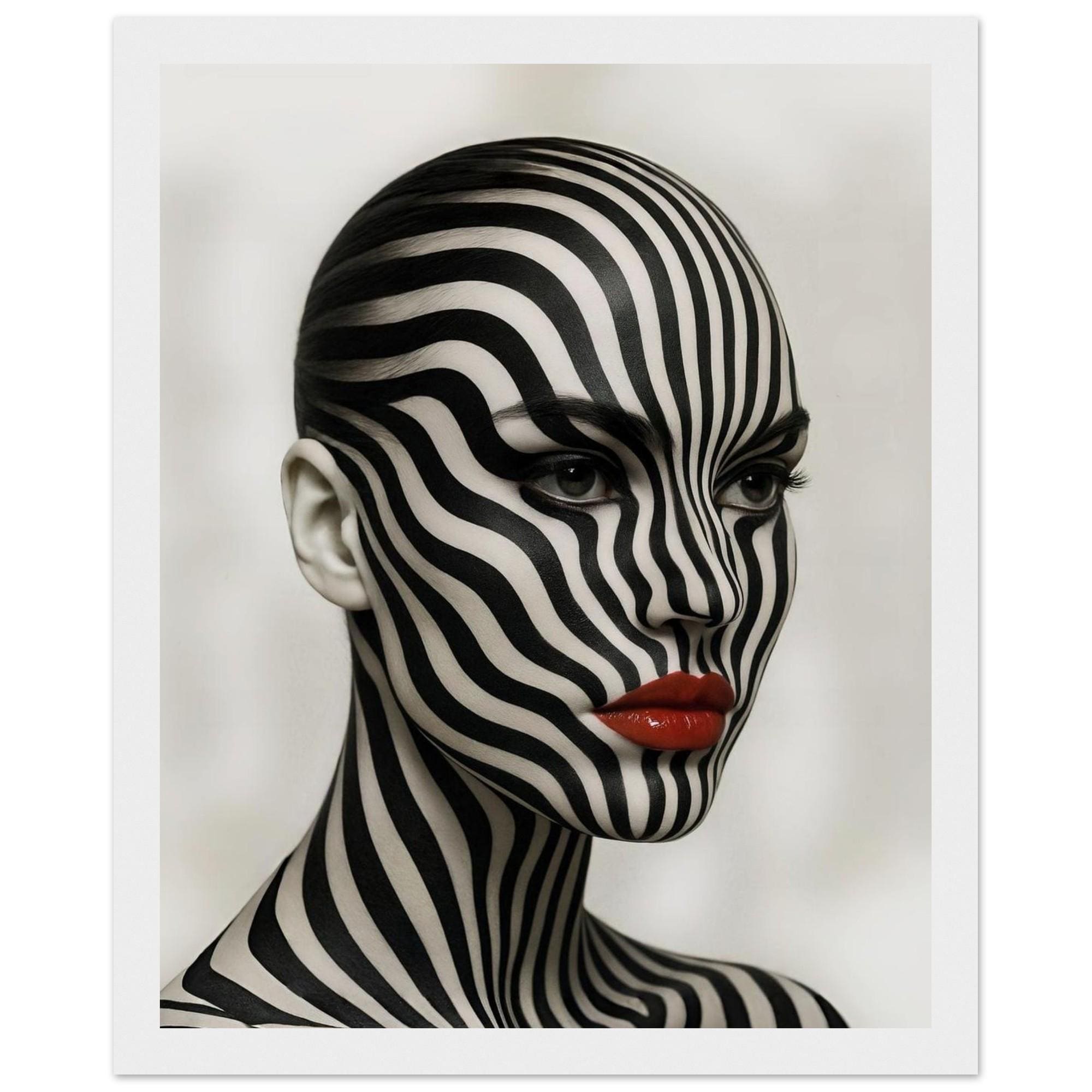 Optical Illusion Woman Portrait: Trippy Zebra Line Art - Black & White ...