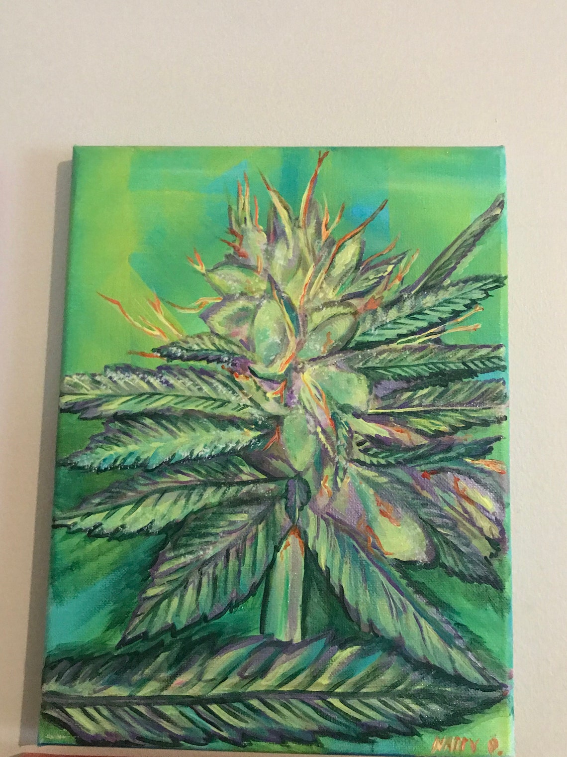 Set of seven original Cannabis Flower paintings | Etsy