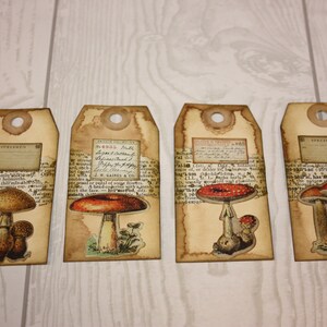 Set of 4 Small Mushroom Nature Fungi Tags Handmade Distressed Junk ...