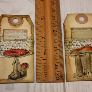 Set of 4 Small Mushroom Nature Fungi Tags Handmade Distressed Junk ...