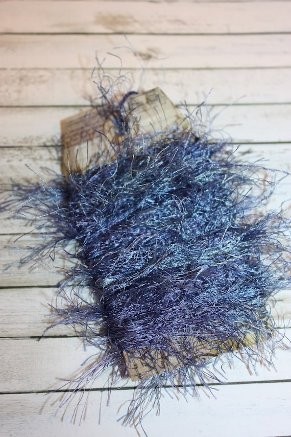 Slate Blue Dusty Blue Eyelash Trim Yarn Fiber for Crafting - Etsy