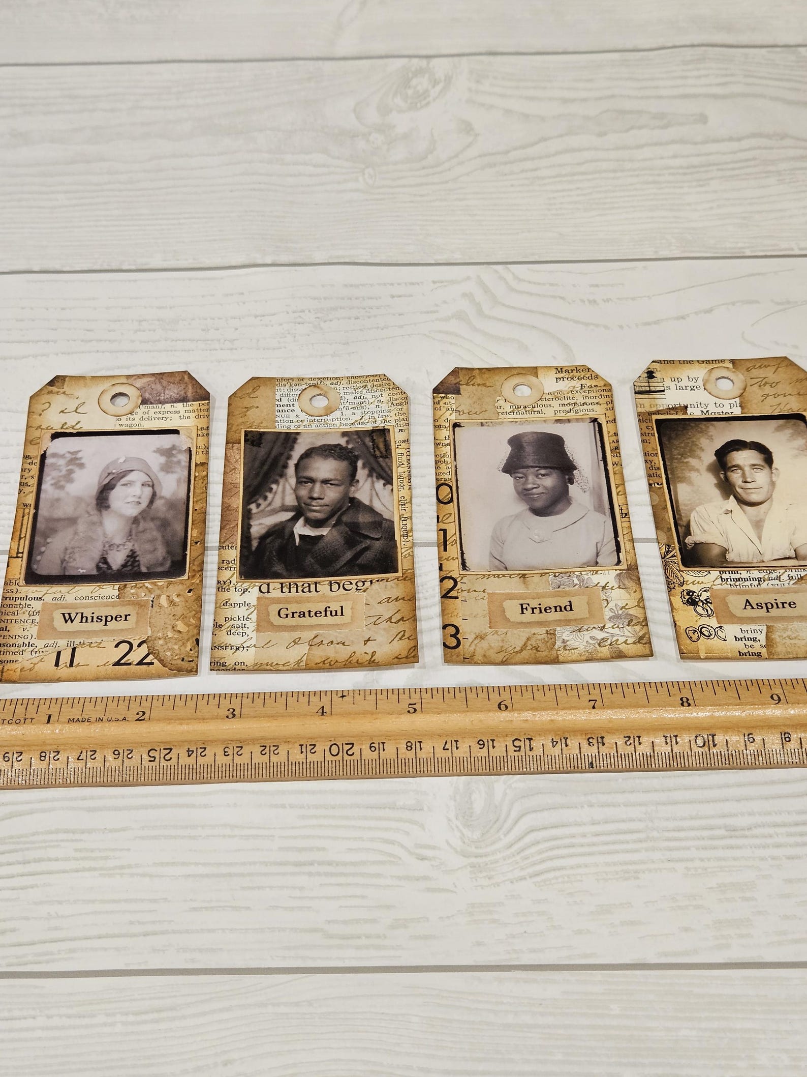 Set of 4 Handmade Collage Tags Vintage Style Tags Distressed Tags Junk ...