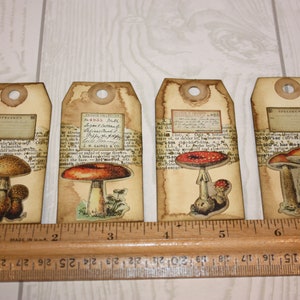 Set of 4 Small Mushroom Nature Fungi Tags Handmade Distressed Junk ...