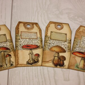 Set of 4 Small Mushroom Nature Fungi Tags Handmade Distressed Junk ...