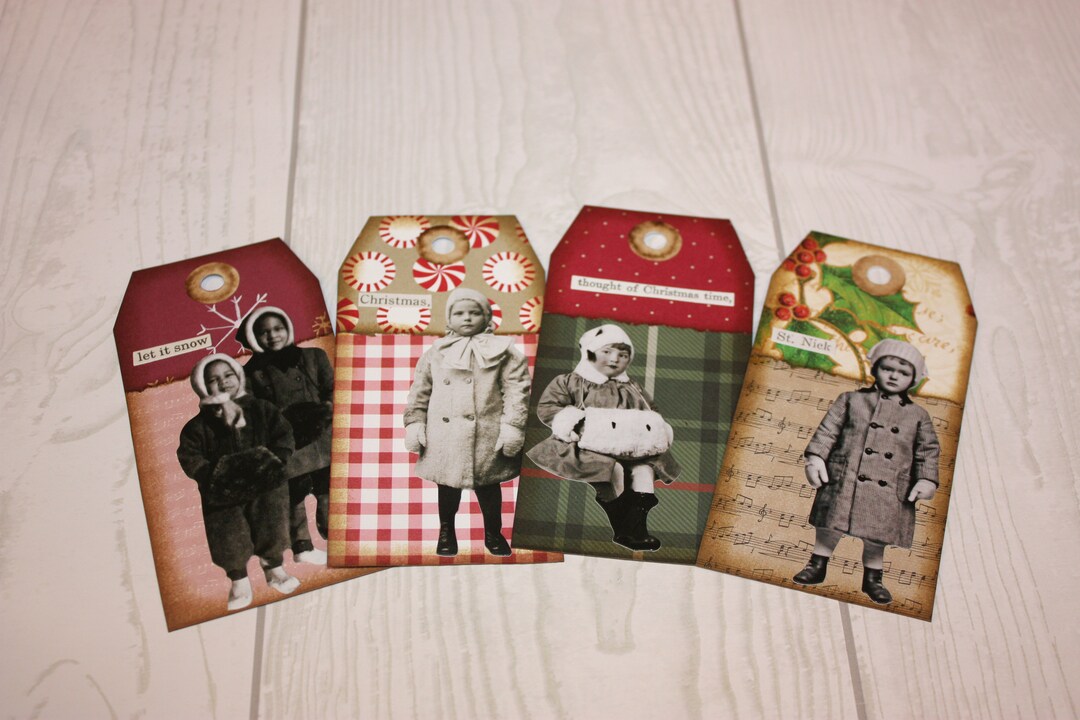 Set of Handmade Christmas Tags Set of Four Tags Junk Journal Supplies ...