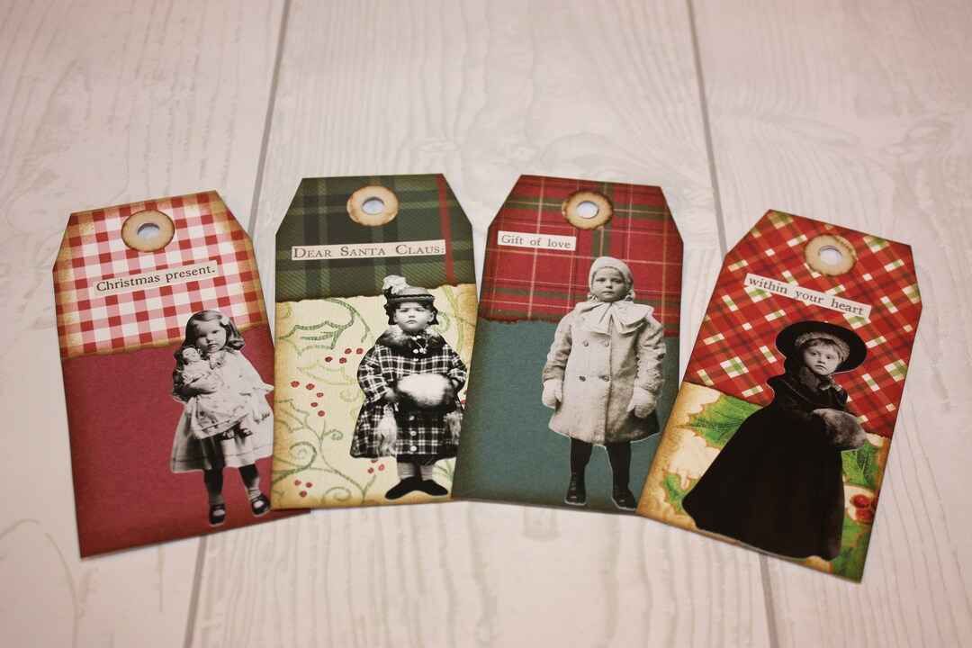 Set of Handmade Christmas Tags Set of Four Tags Junk Journal Supplies ...