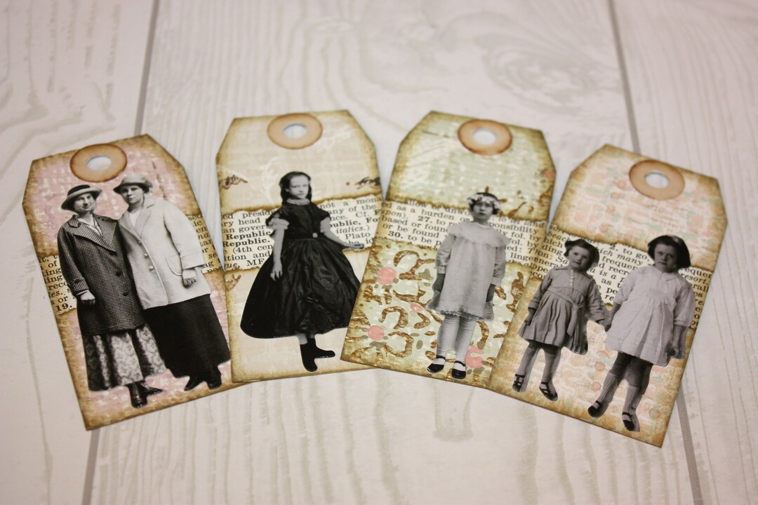 Set of 4 Small People Tags Handmade Distressed Junk Journal Tag Vintage ...