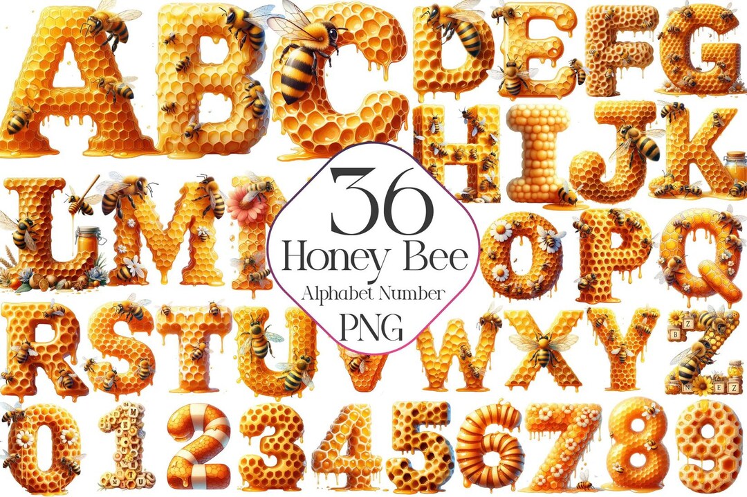 Honey Bee Alphabet Clipart | PNG Letters, Nursery Decor (digital ...