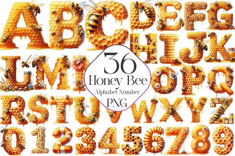 Honey Bee Alphabet Clipart | PNG Letters, Nursery Decor (digital ...