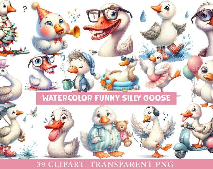 14 PNG Funny Goose Clipart – Cute Cartoon PNG – Whimsical Farm Bird Art ...