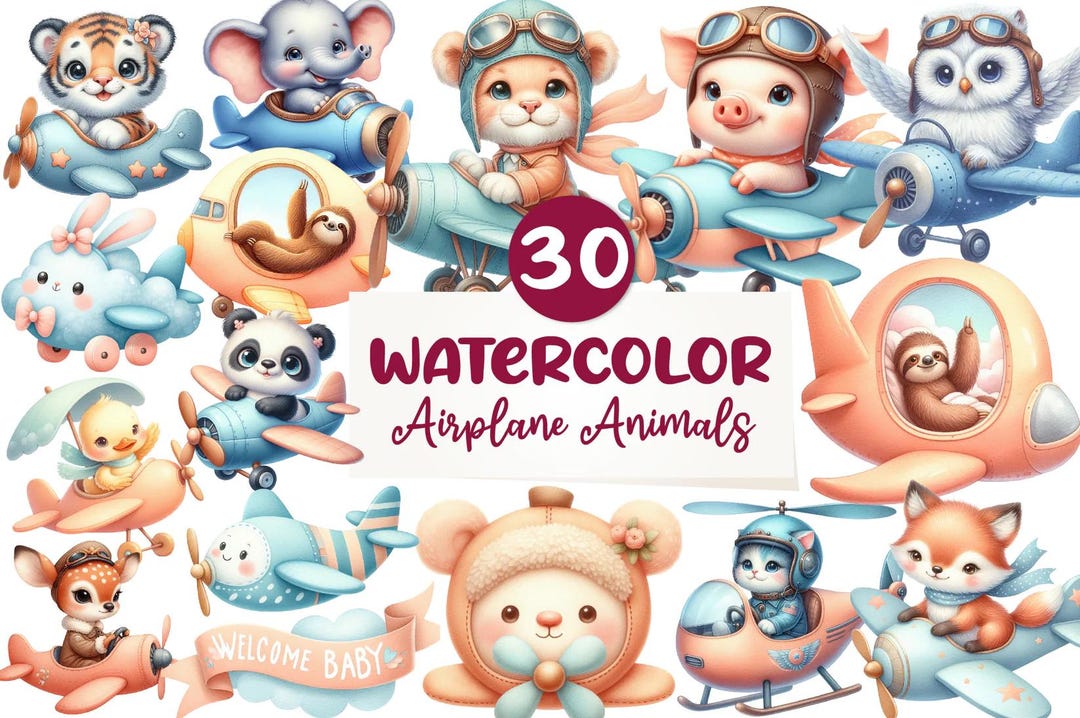 26 Cute Animals in Airplane Clipart Bundle, Flying Critters PNG ...