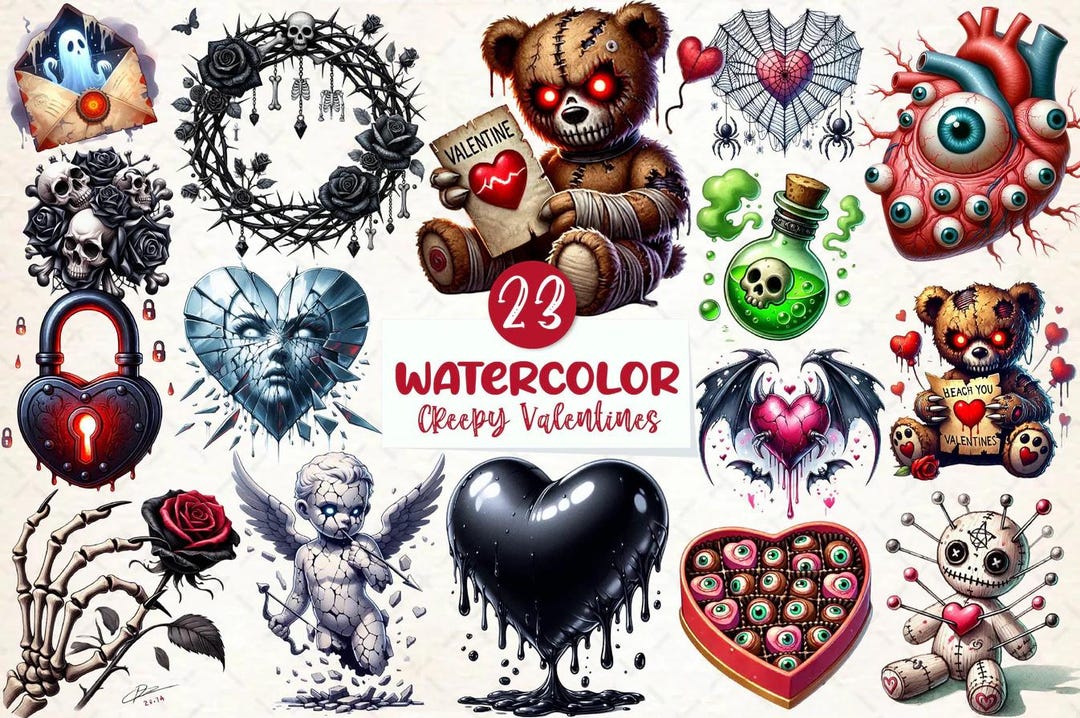 Gothic Valentine Clipart – Creepy Horror Heart PNG Bundle (digital ...