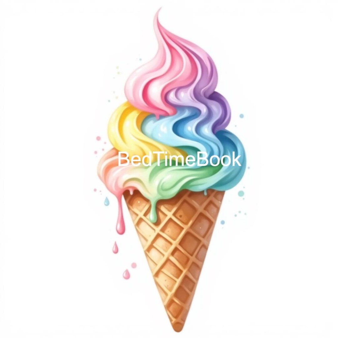 25 Rainbow Ice Cream Clipart, Ice Cream Stickers, Printable Watercolor ...