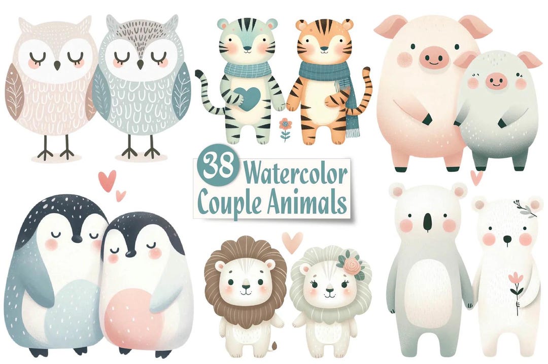 38 Cute Boho Animals Clipart PNG | Love Animal Bundle for Valentine’s ...