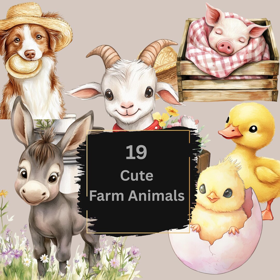 19 Cute Watercolor Farm Animals Clipart, Barnyard Animal PNG, Baby Farm ...